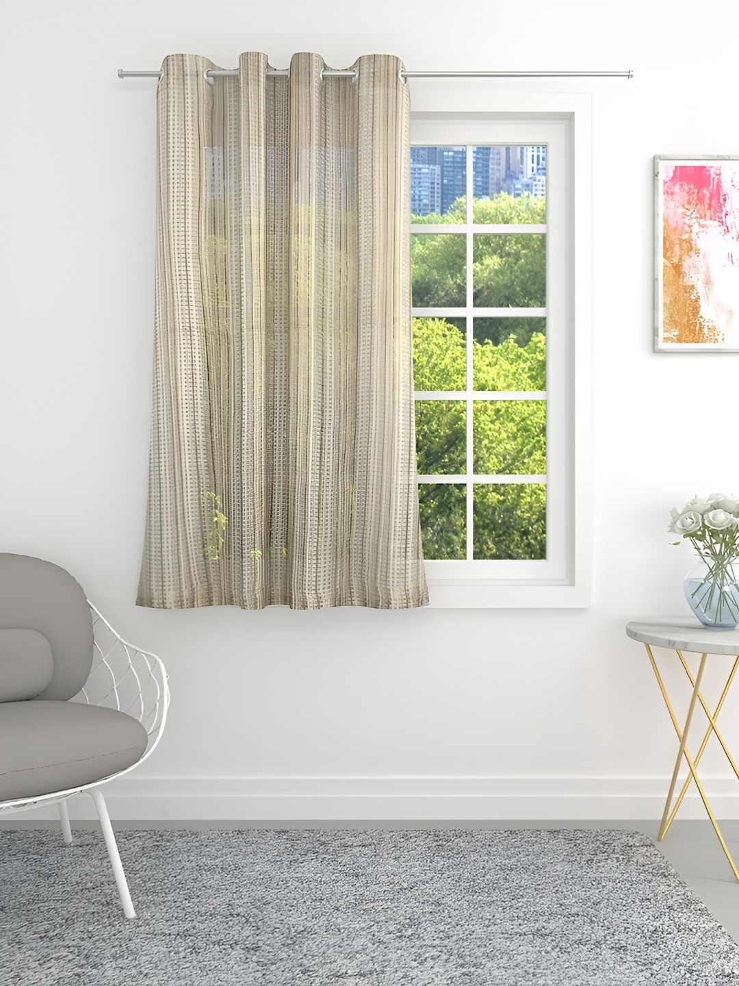 Buy THE CONVERSION Beige Self Design Sheer Window Curtain - Curtains ...