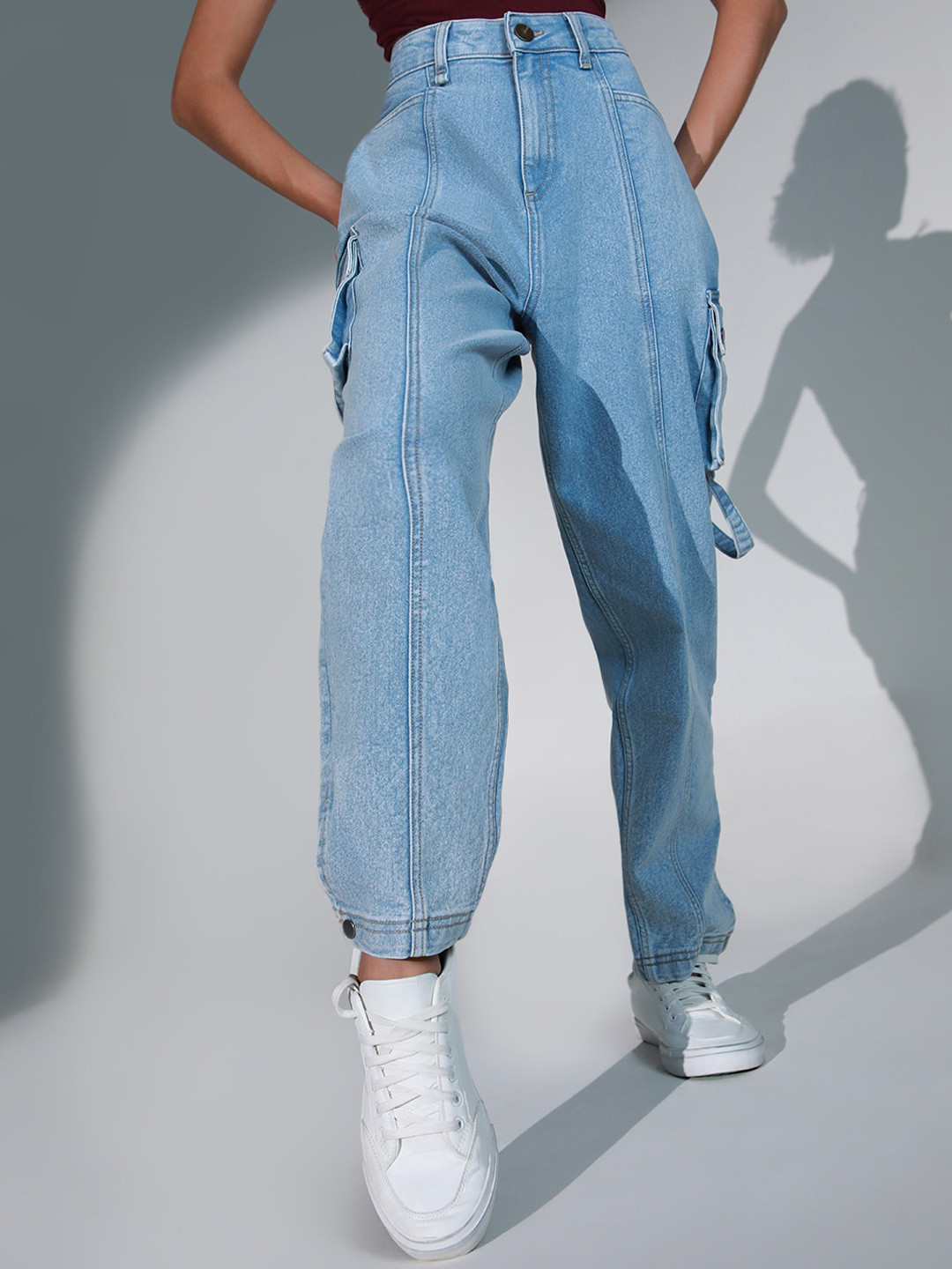 Buy Hubberholme Women High Rise Slouchy Fit Stretchable Cargos - Jeans ...
