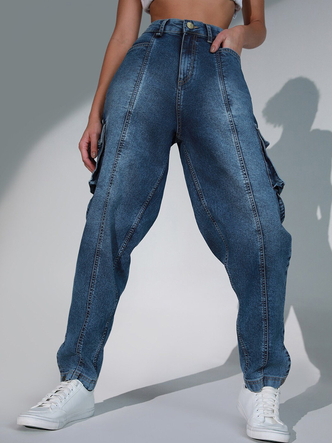 Buy Hubberholme Women High Rise Slouchy Fit Stretchable Cargos - Jeans ...