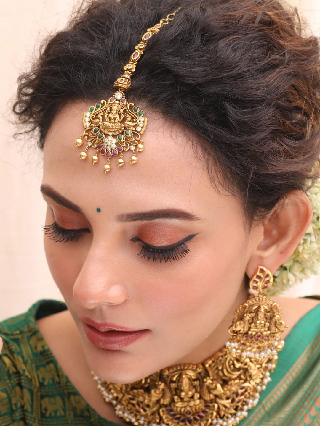 Buy Tarinika Gold Plated Stone Studded & Beaded Maang Tikka - Head ...