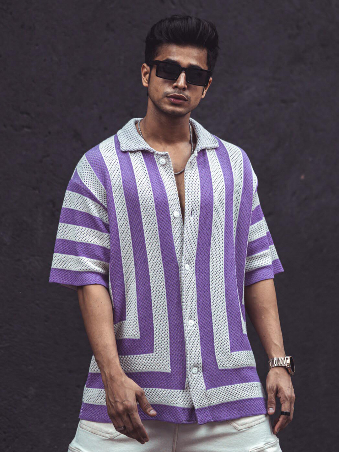 Buy Powerlook White Self Design Semi Sheer India Slim Oversized Crochet ...