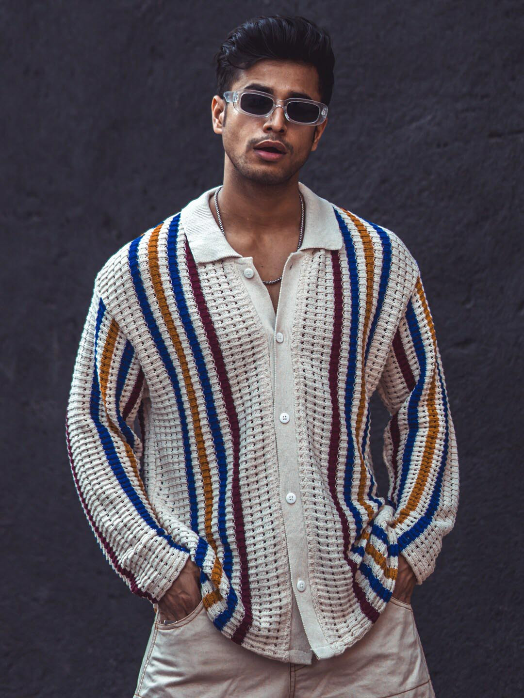 Buy Powerlook White Self Design Long Sleeve Semi Sheer India Slim ...