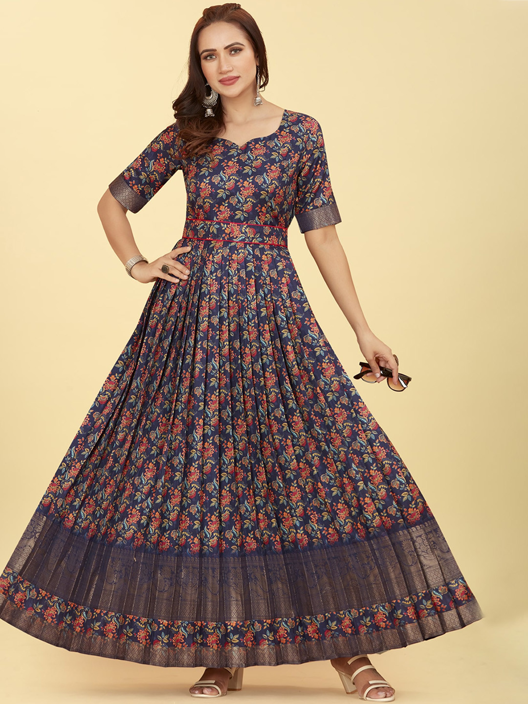 Buy CHANSI Printed A Line Maxi Ethnic Dresses Comes With A Belt ...