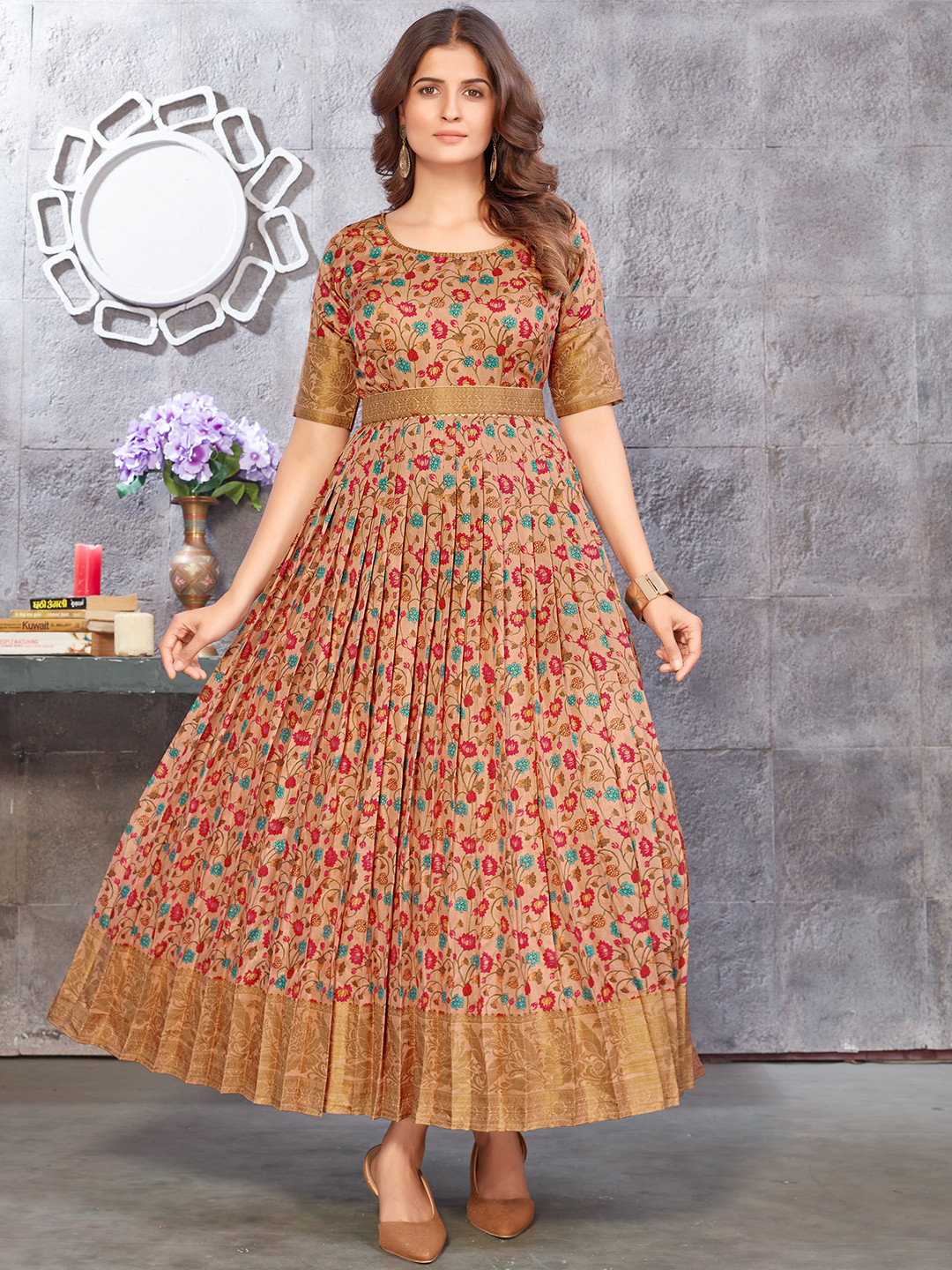 Buy CHANSI Printed Silk Fit & Flared Ethnic Dress Comes With A Belt ...
