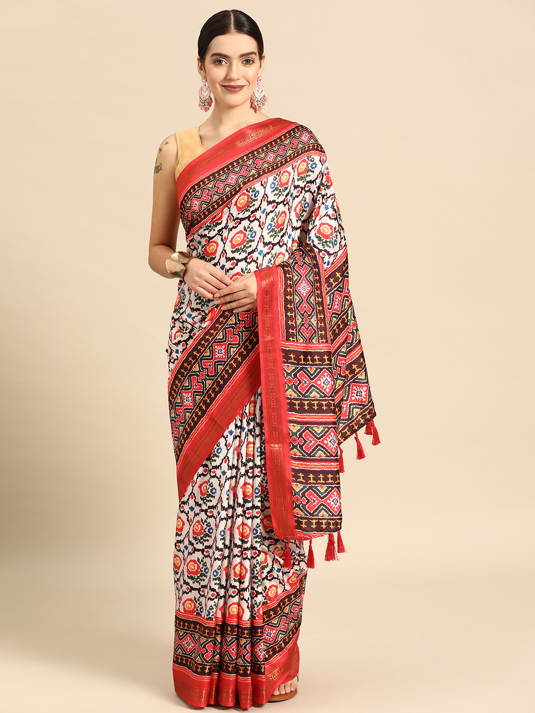 Buy Silk Land Ethnic Motifs Zari Silk Blend Patola Saree - Sarees for ...