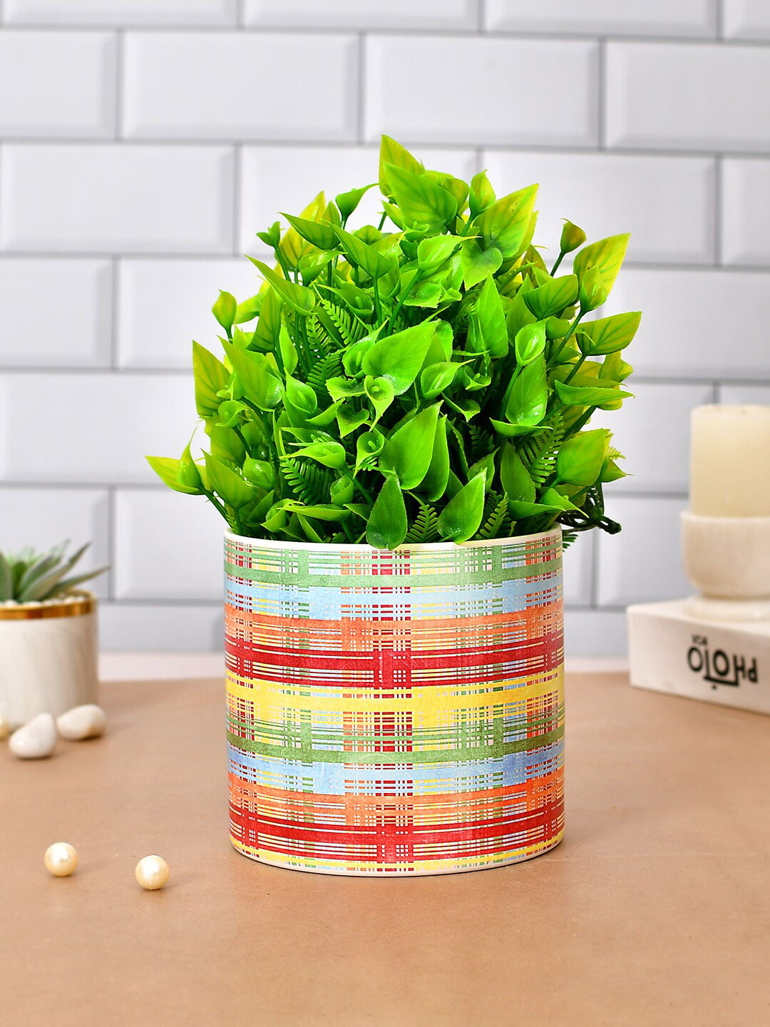 Buy TAYHAA White & Red Checked Ceramic Delight Planter - Planters for ...