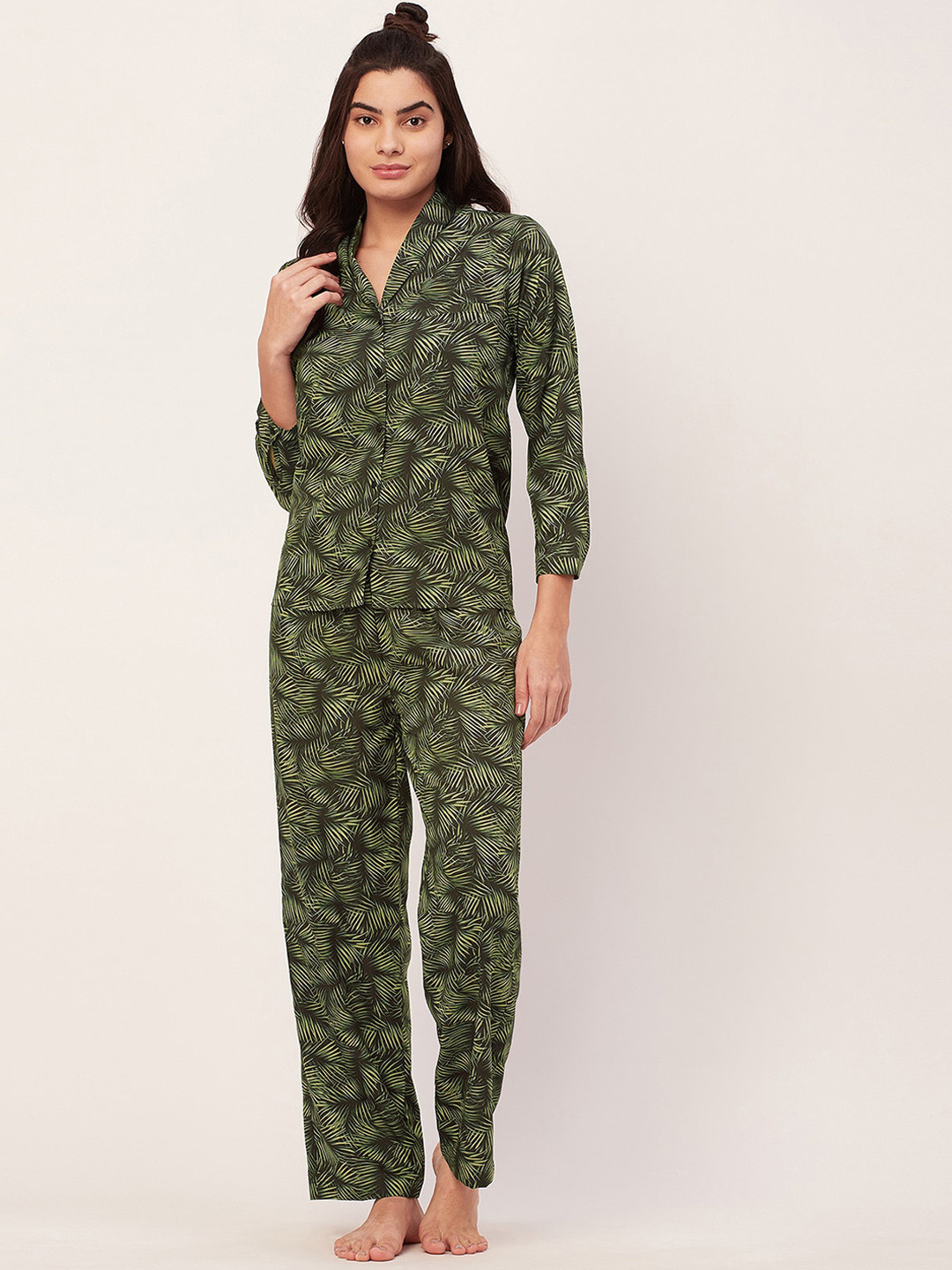 Buy Moomaya Floral Printed Lapel Collar Satin Night Suit - Night Suits ...