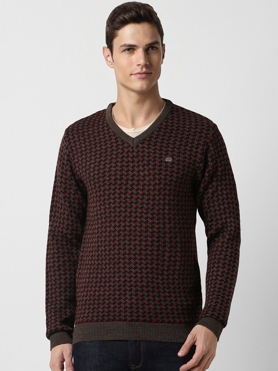 Buy Peter England Casuals Geometric Printed Acrylic Pullover Sweaters ...