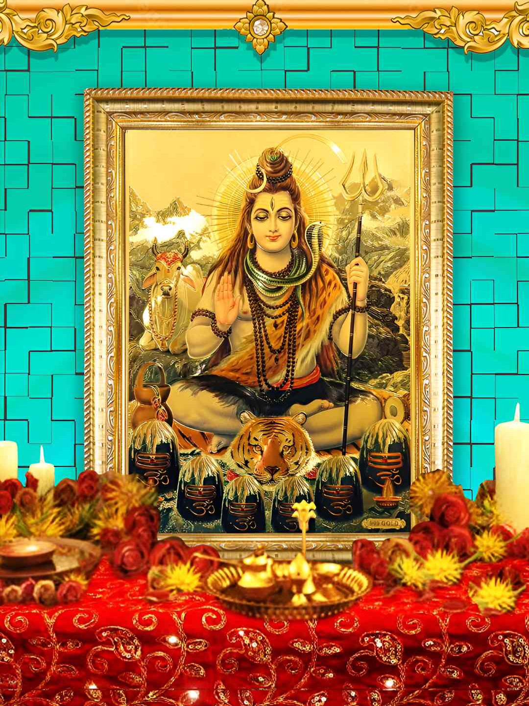 Buy Hawai Gold Toned & Brown 24k Gold Plated Lord Shiva Swami Ji Wood ...