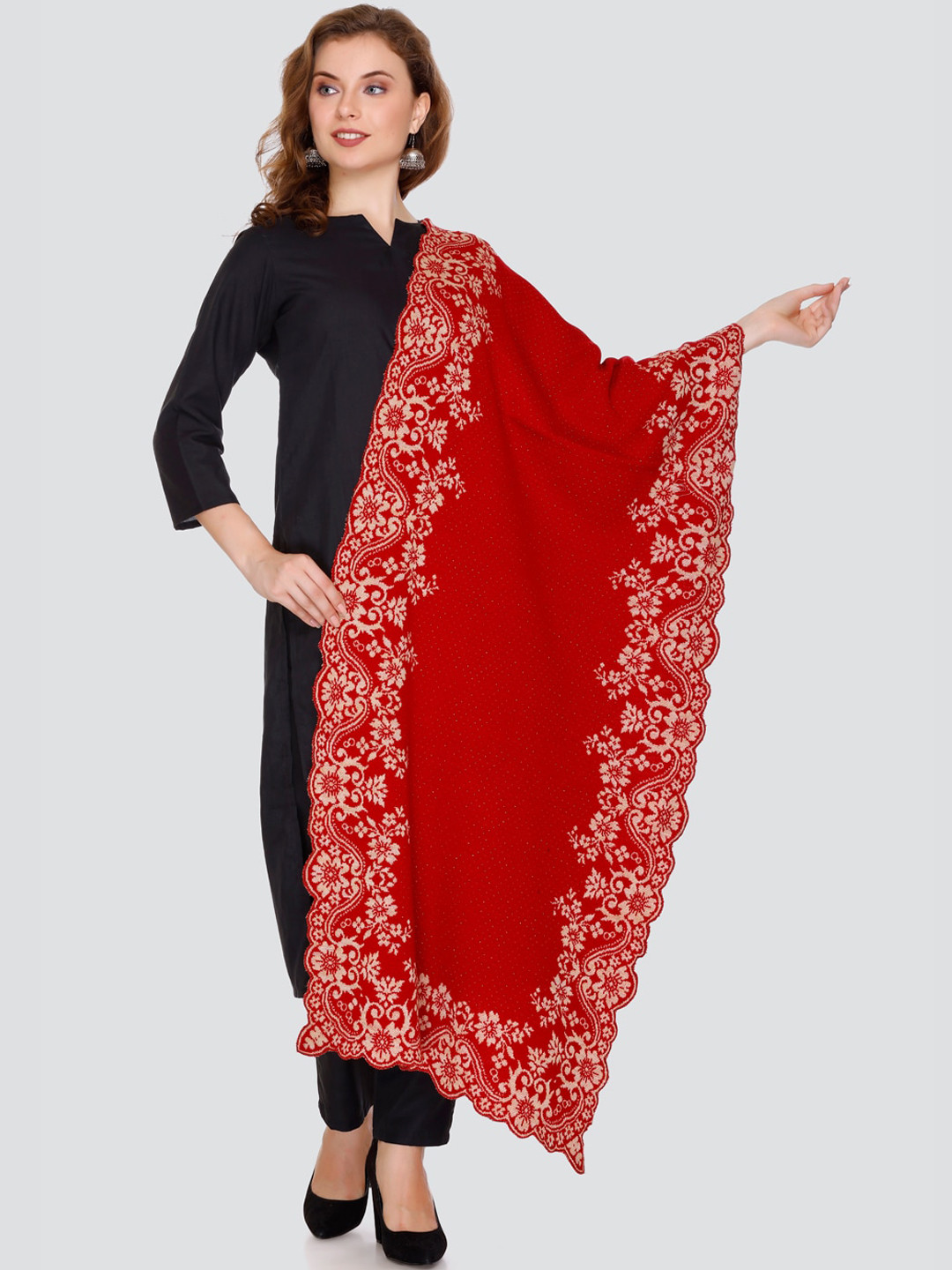 Buy Elthia Woven Design Floral Sequinned Woollen Shawl - Shawl for ...