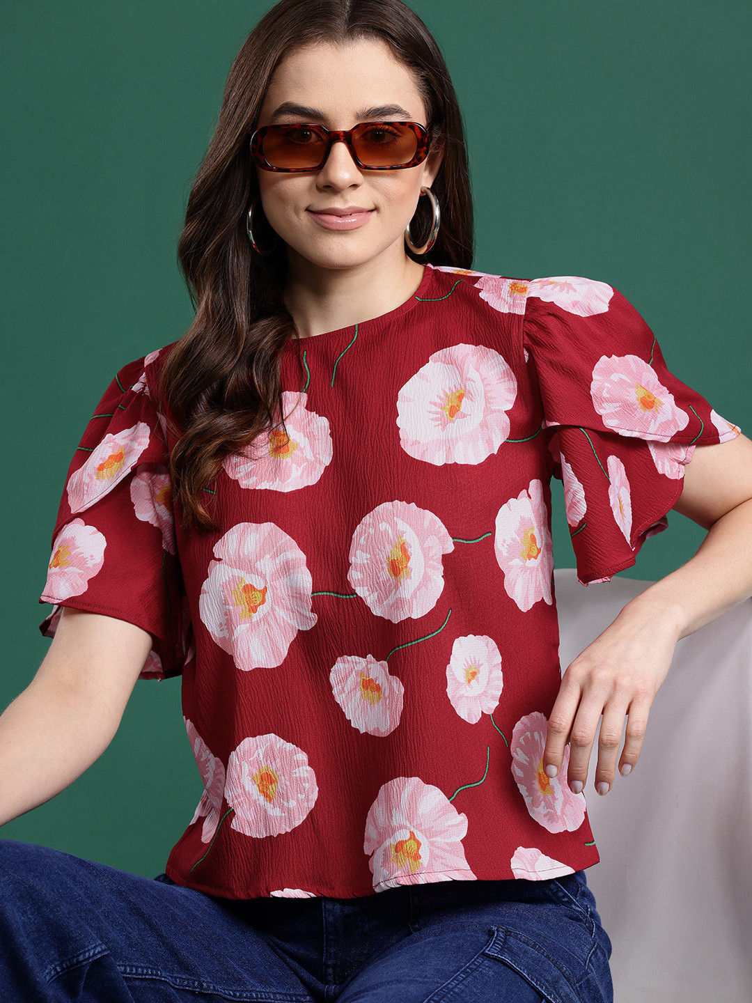 Buy DressBerry Floral Print Flared Sleeve Top - Tops for Women 25982174 ...