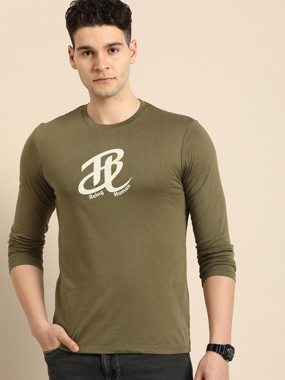 Buy Being Human Brand Logo Printed Pure Cotton T Shirt - Tshirts for ...