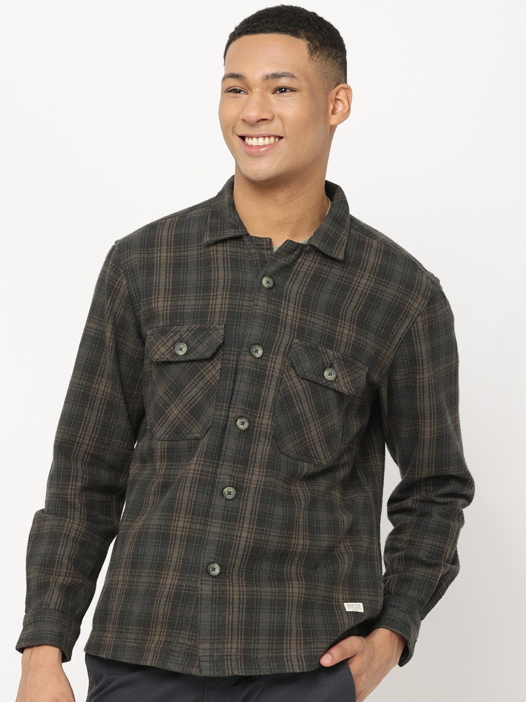 Buy Nektar Tartan Checked Spread Collar Cotton Shackets - Shackets for ...