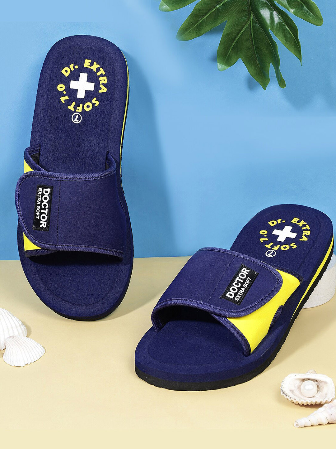Buy DOCTOR EXTRA SOFT Men Orthopedic Printed Sliders With Velcro Strap ...