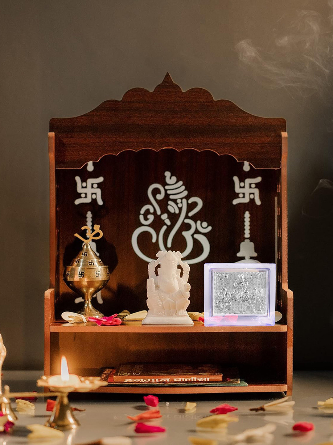 Buy MEMOIR Textured Silver Foil Lakshmi Ganesh Saraswati Stand Idol ...