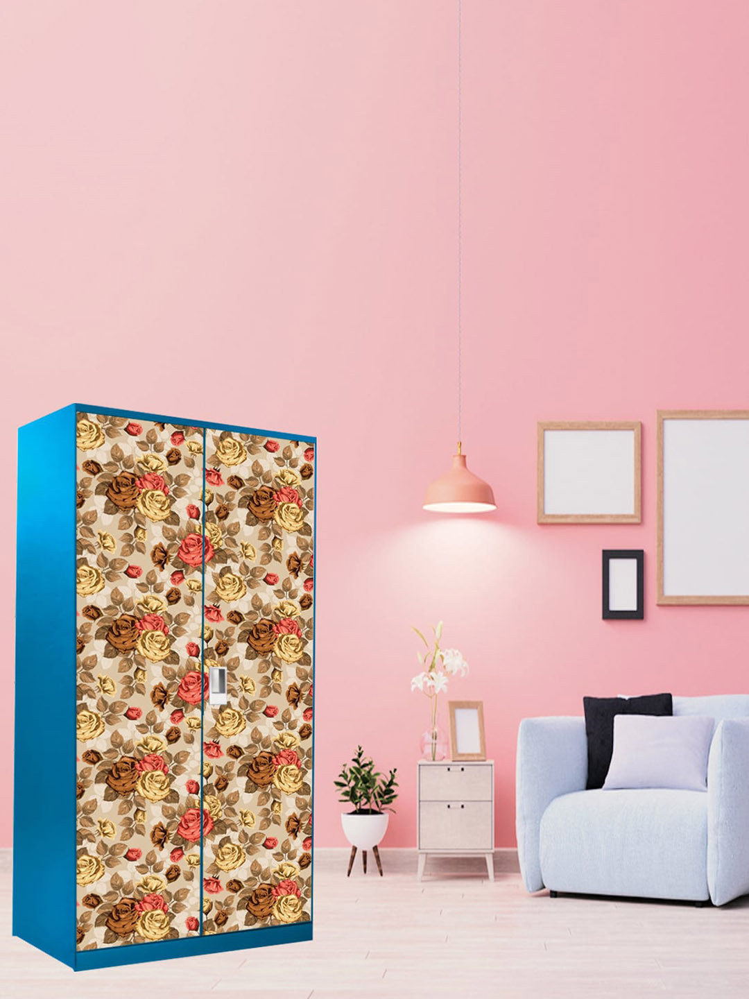 Buy WallDaddy Brown & Red Floral Printed Wardrobe Sticker - Decals And ...