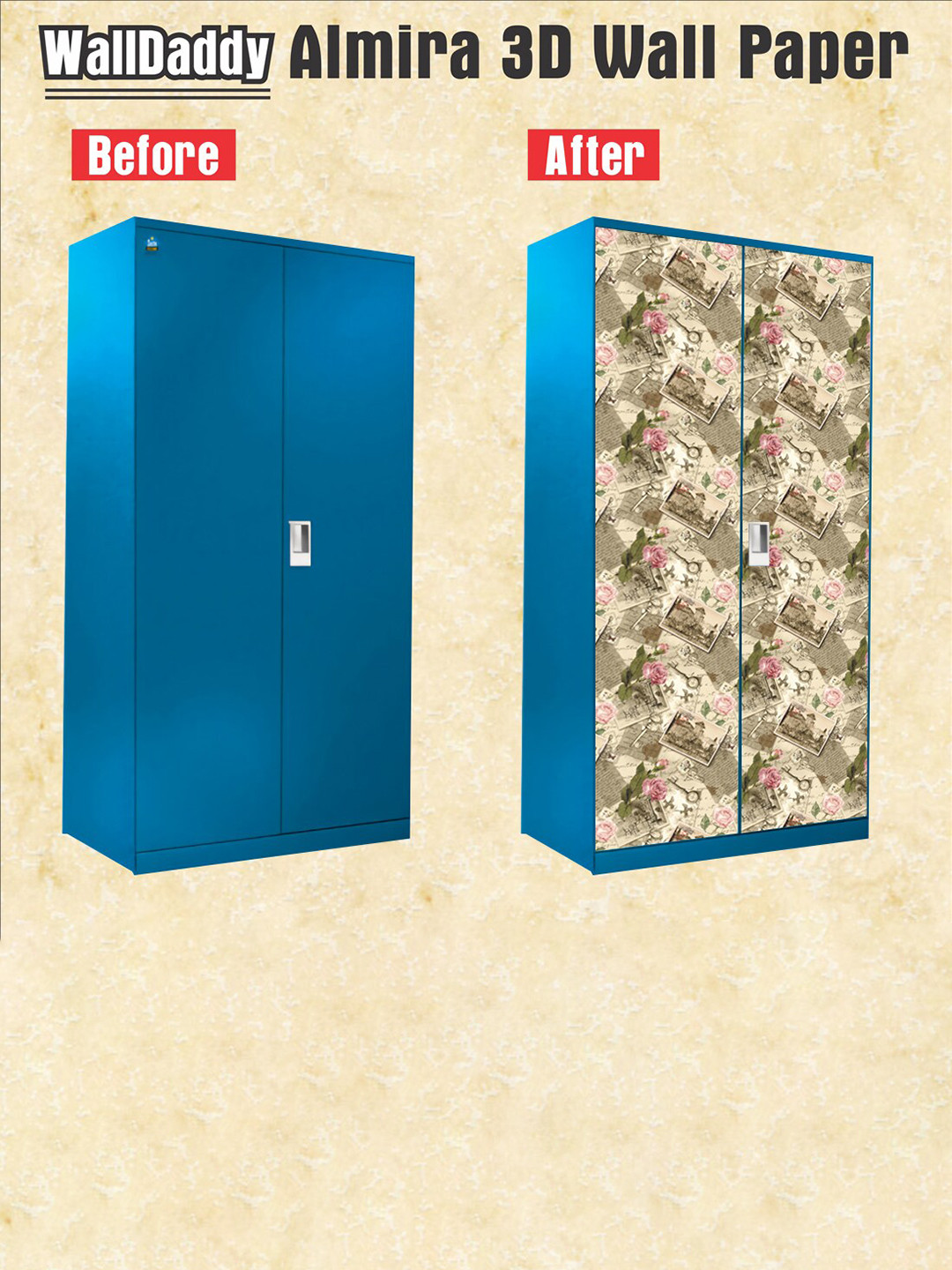 Buy WallDaddy Beige & Green Printed Paper Almirah Sticker - Decals And ...