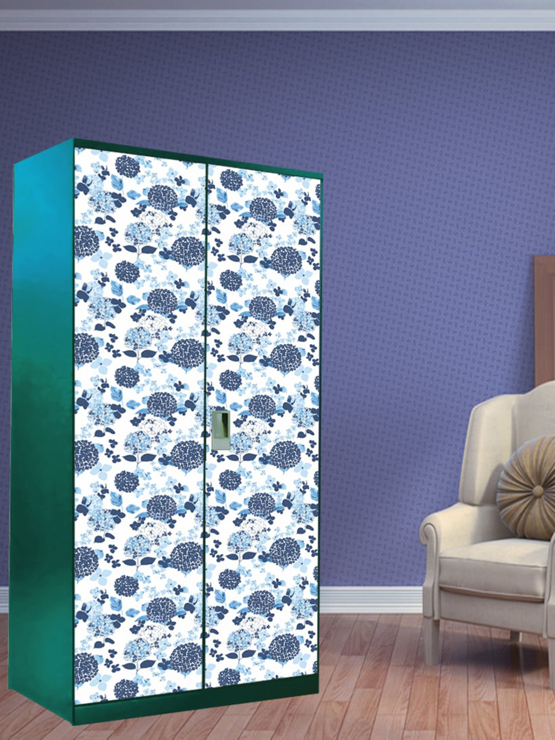 Buy WallDaddy Almirah Cover White & Grey Floral Printed Wardrobe Door ...