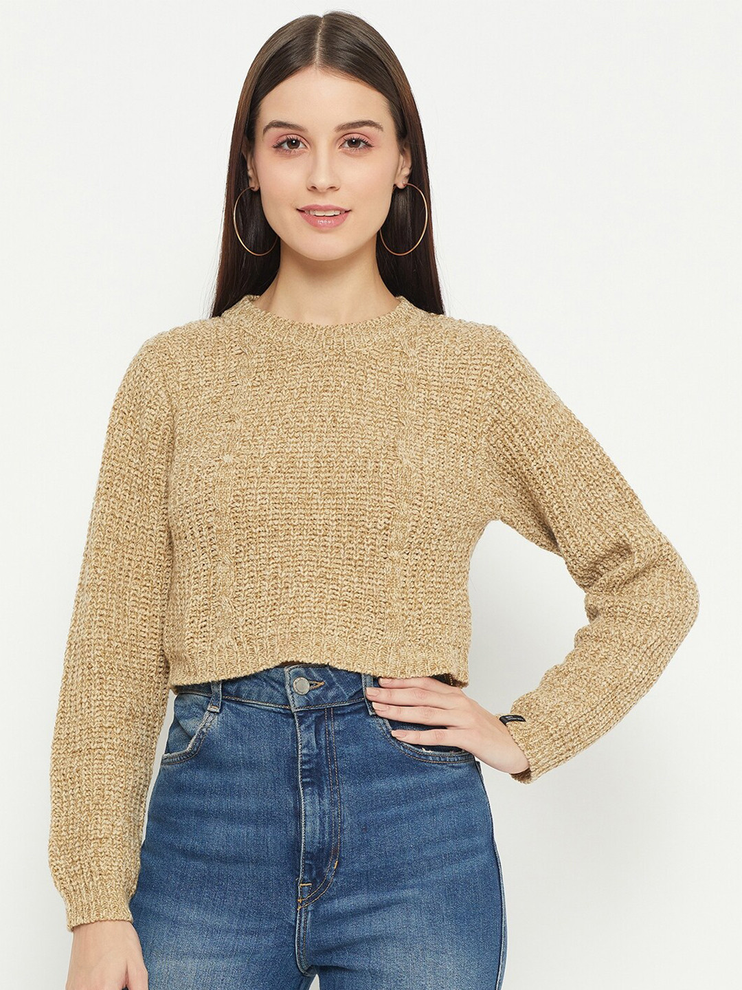 Buy CREATIVE LINE Self Design Woollen Crop Top - Tops for Women ...