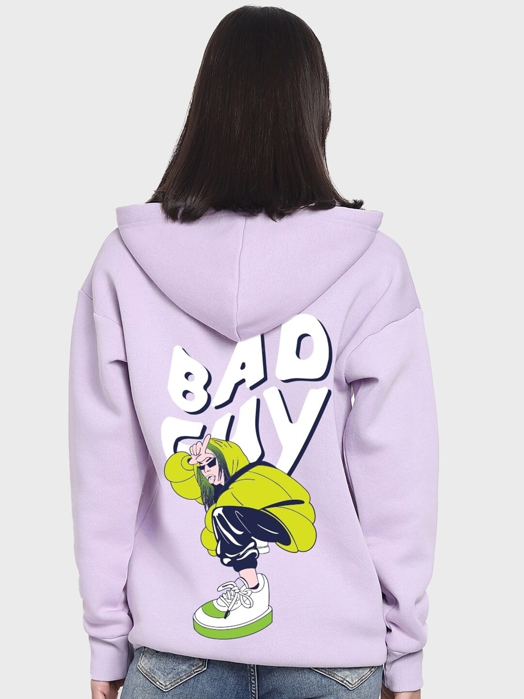 Buy Bewakoof Purple Bad Guy Billie Graphic Printed Hooded Oversized ...