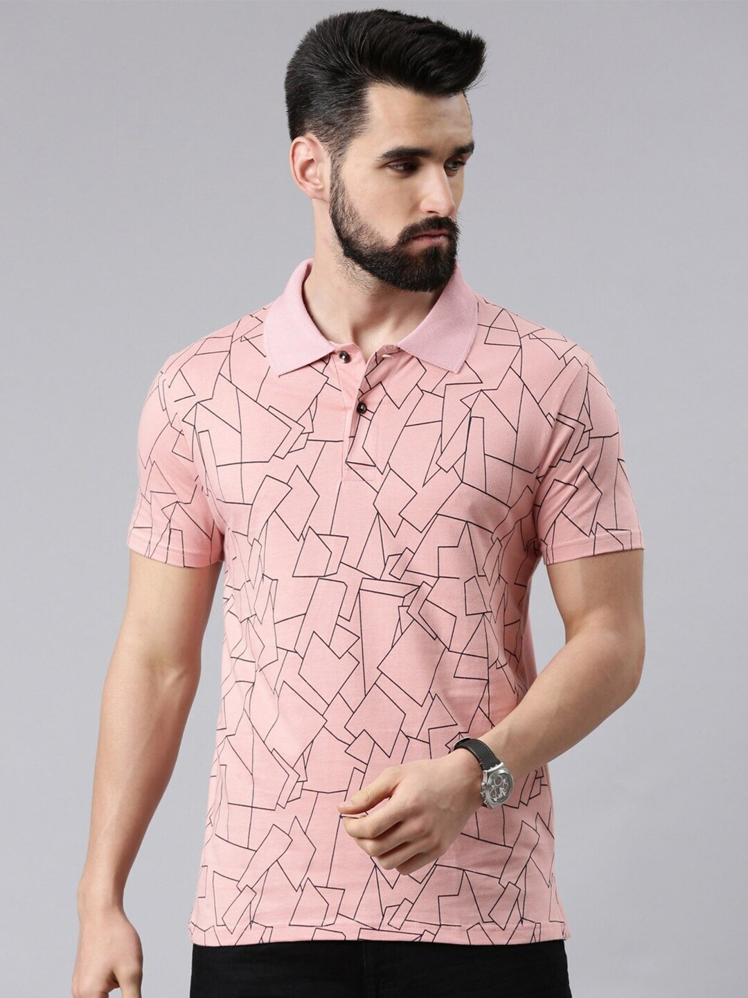 Buy Kryptic Geometric Printed Polo Collar Pure Cotton T Shirt - Tshirts ...