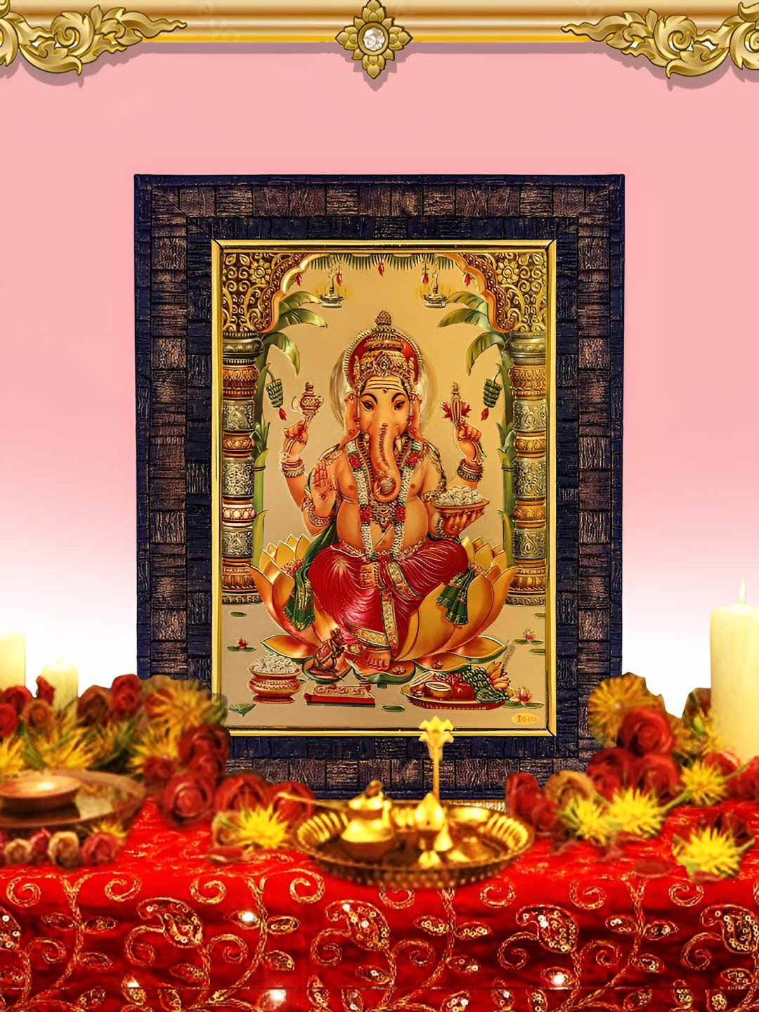 Buy Hawai Black & Gold Plated Lord Ganesha Ganpati Wood Wall Photo ...