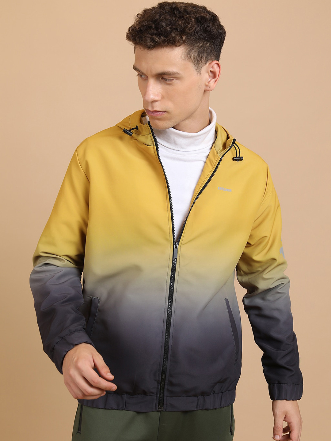Buy KETCH Yellow Ombre Dyed Hooded Bomber Jacket - Jackets for Men ...