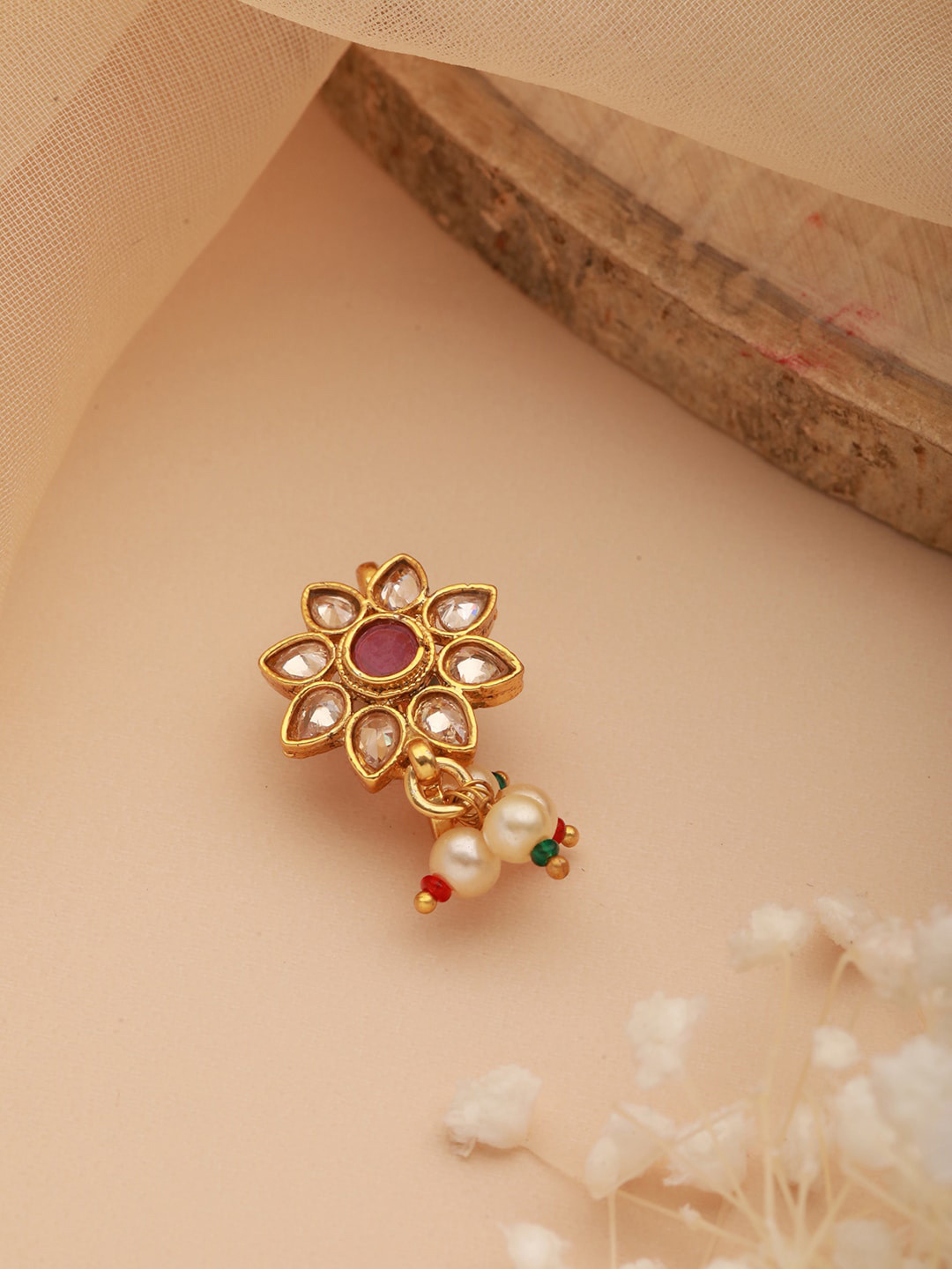 Buy Aadvik Designs Gold Plated Americon Diamond Studded Nosepin ...