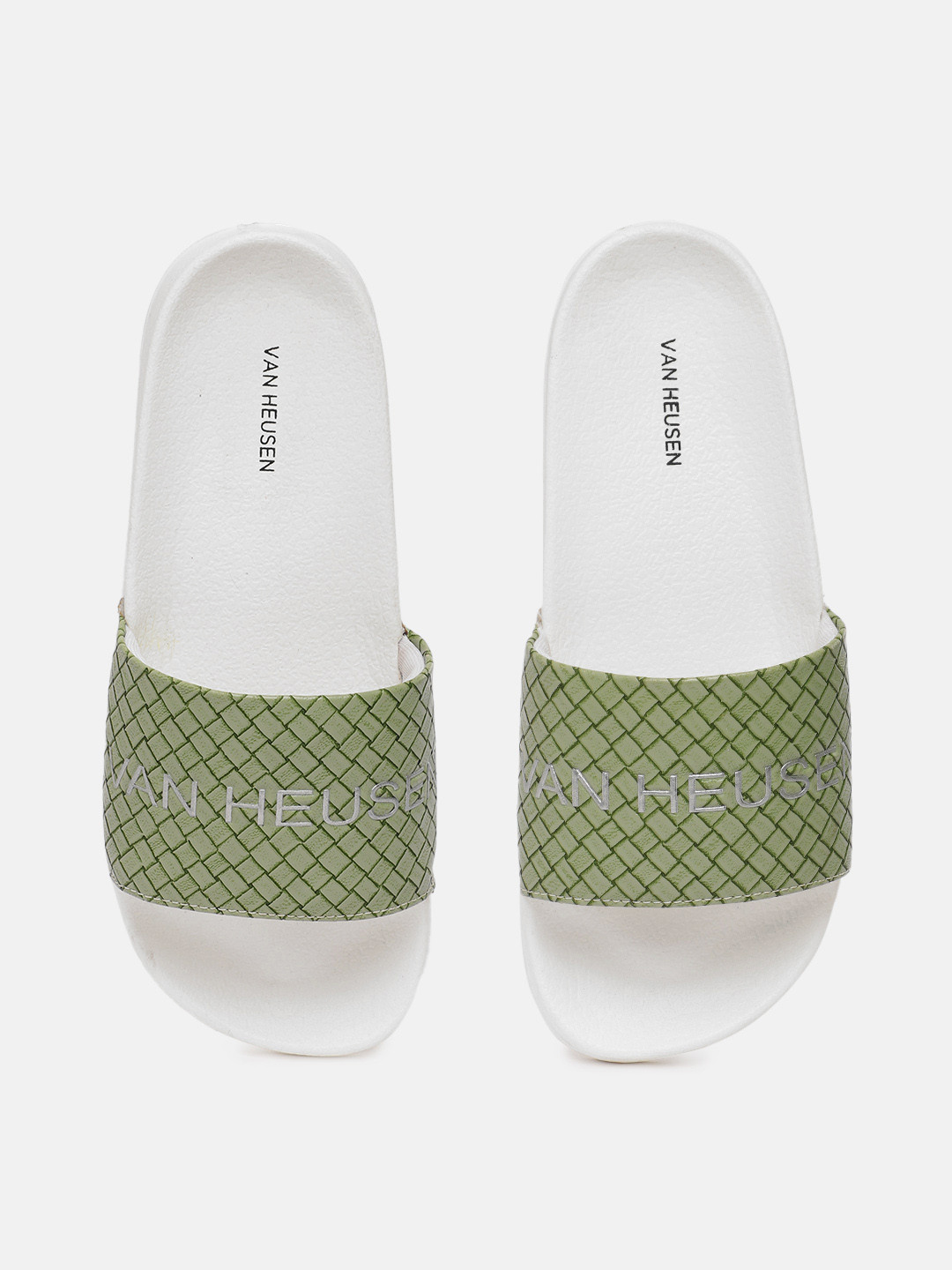 Buy Van Heusen Woman Basketweave Textured Sliders With Brand Logo Print ...