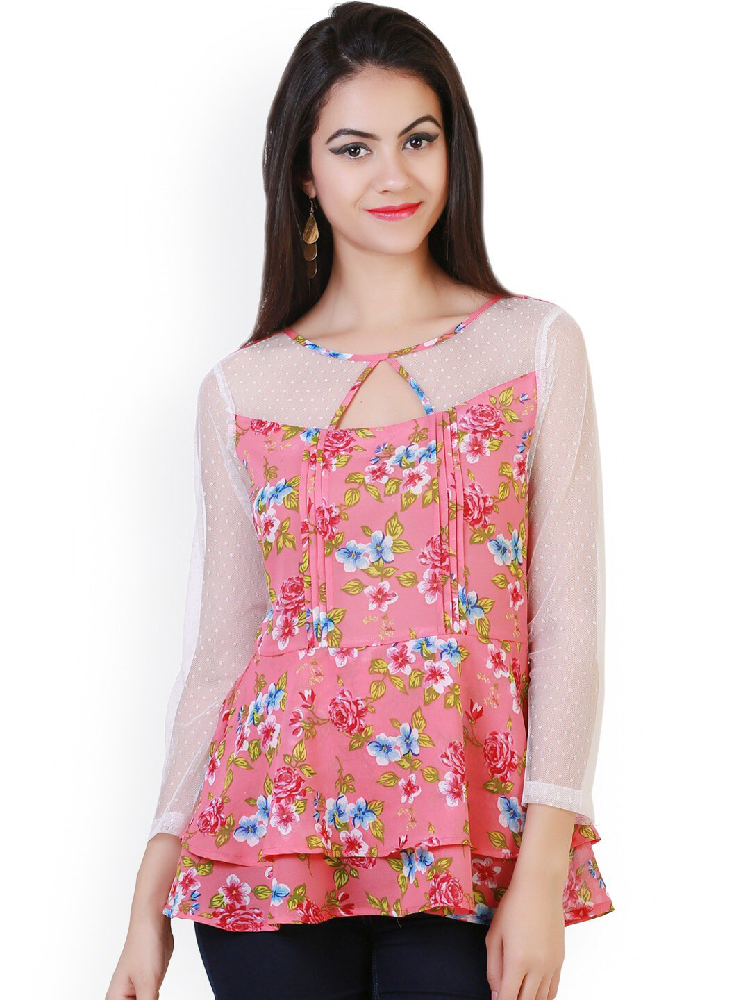 Buy BAESD Floral Printed Pleated Detailed Peplum Top - Tops for Women ...