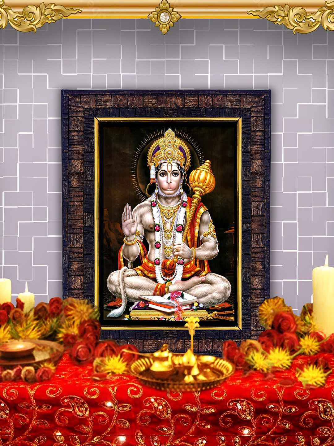 Buy Hawai Black & Brown Hanuman Ji Digital Printed Rectangle Wall Photo ...