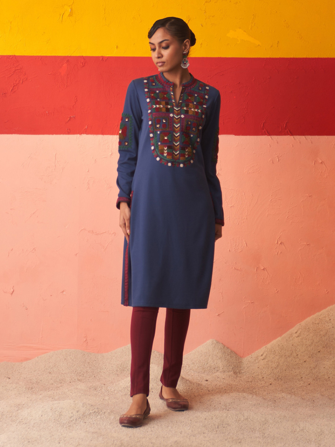 Buy Lakshita Ethnic Motifs Embroidered Woollen Straight Kurta - Kurtas ...