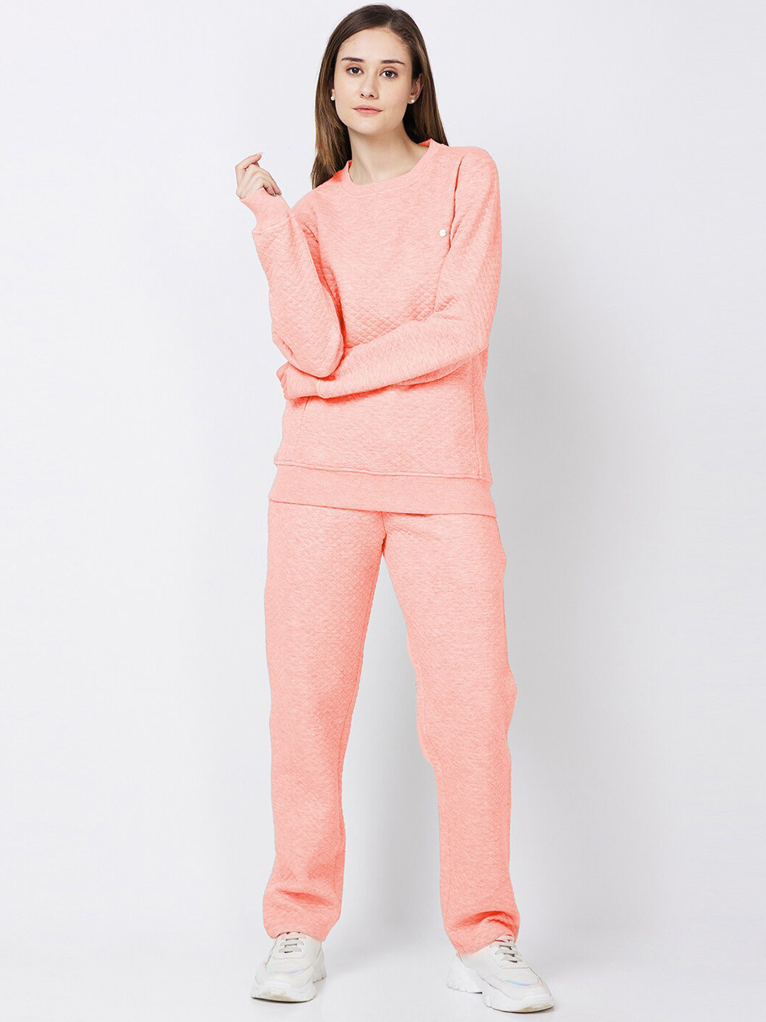 Buy XIN Peach Coloured Quilted Velour Tracksuits - Tracksuits for Women ...