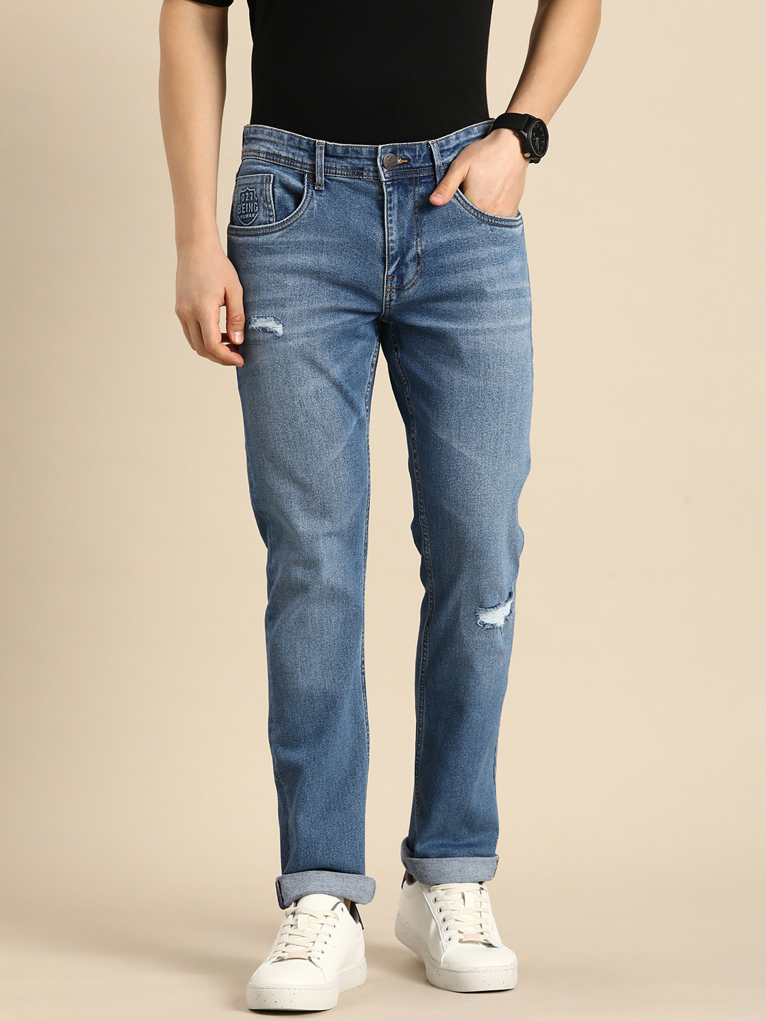 Buy Being Human Men Slim Fit Low Distress Light Fade Stretchable Jeans ...