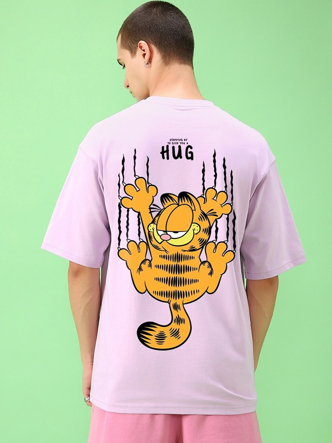 Buy Bewakoof Purple Garfield Printed Round Neck Short Sleeves Cotton ...