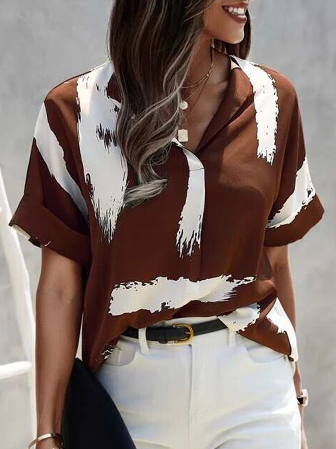 Buy Stylecast X Slyck Abstract Printed Extended Sleeves High Low Top ...