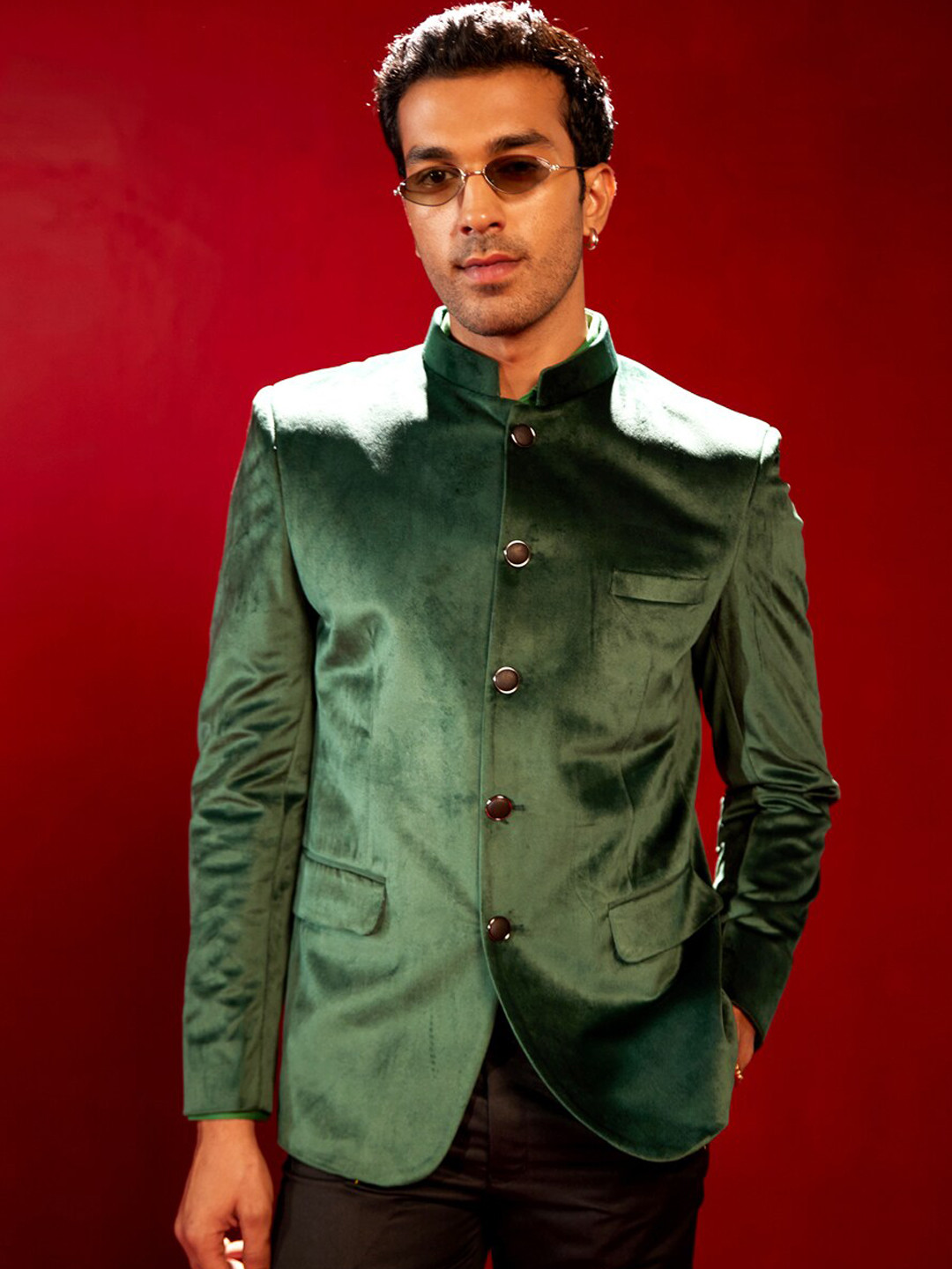 Buy VASTRAMAY Slim Fit Velvet Jodhpuri Bandhgala Blazer - Blazers for ...