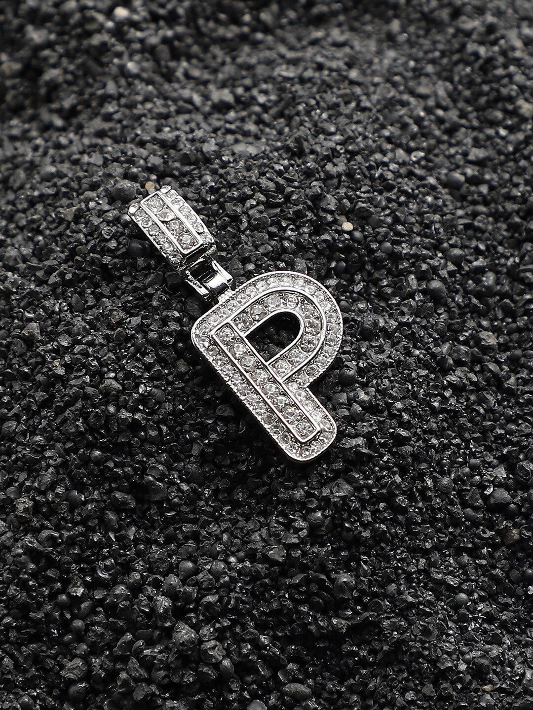 Buy French Accent Silver Plated Artificial Stone Studded P Alphabet ...