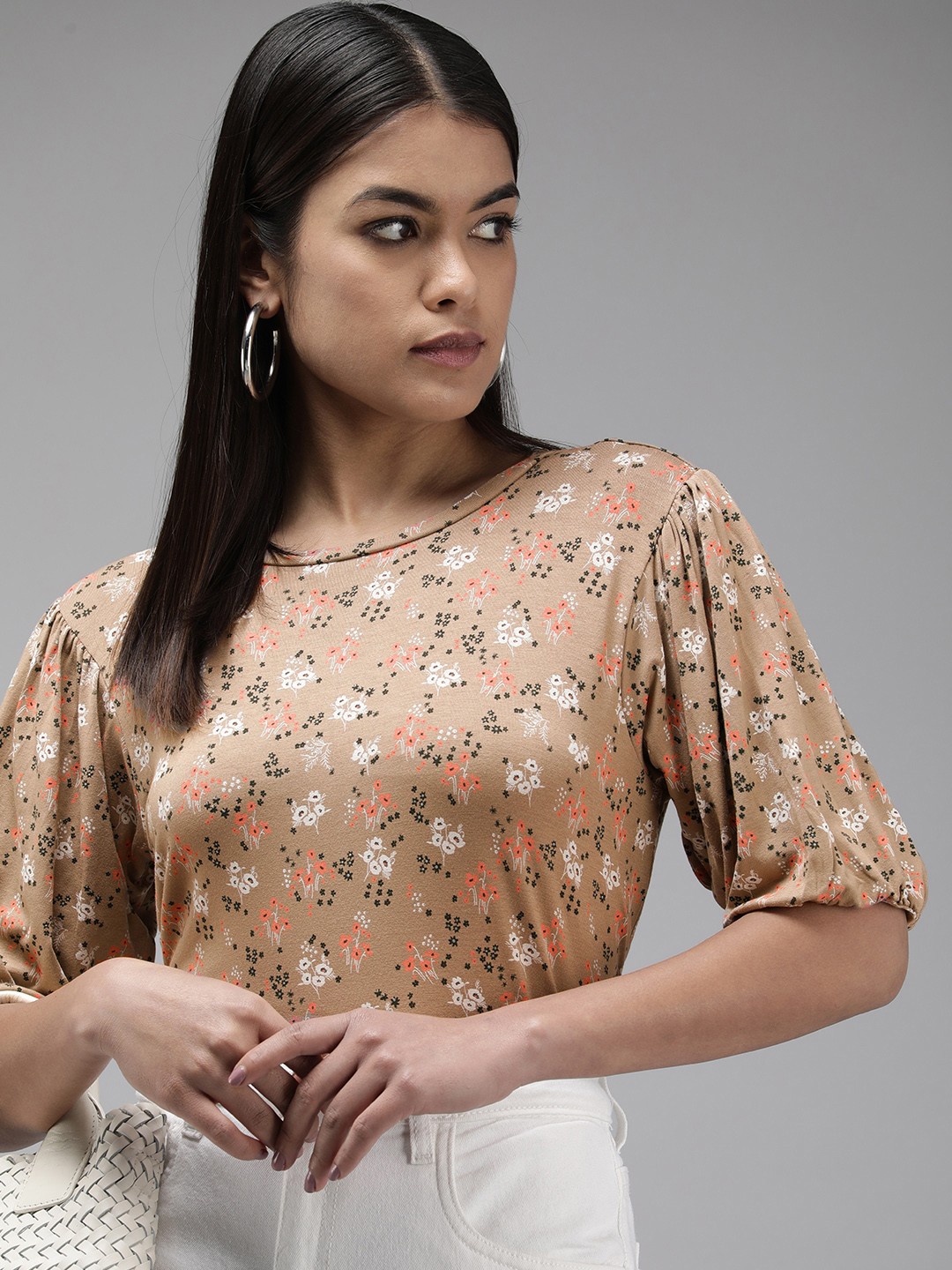 Buy Van Heusen Woman Floral Printed Puff Sleeves Top Tops For Women