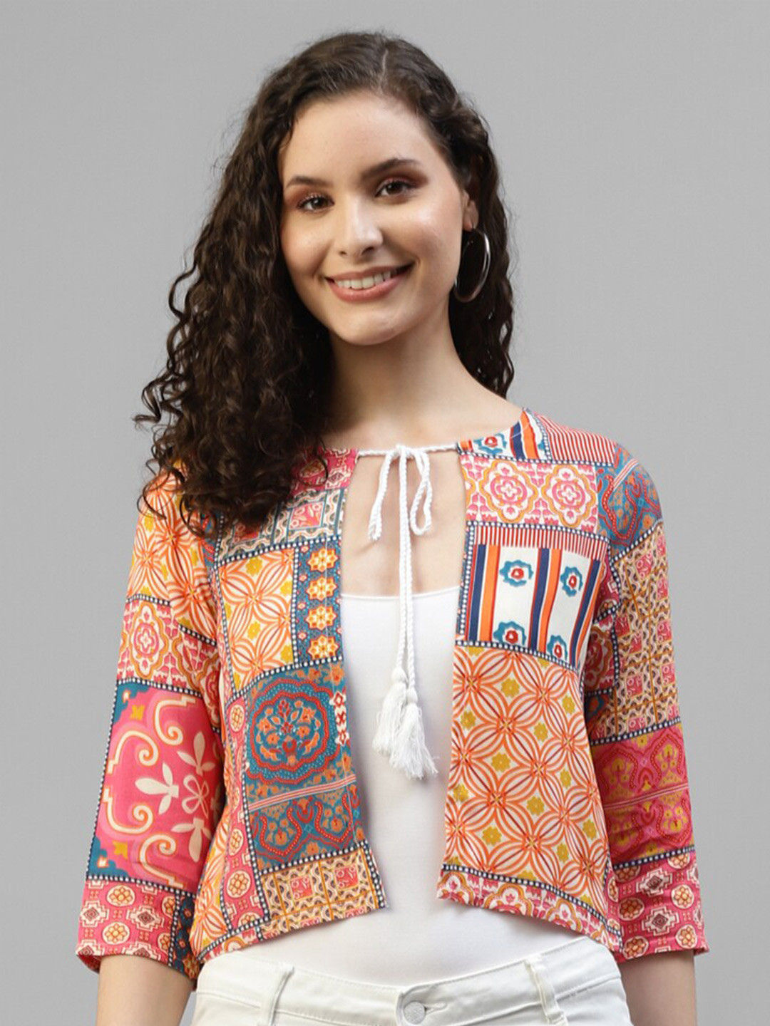 Buy DEEBACO Ethnic Printed Crop Tie Up Shrug - Shrug for Women 26045642 ...