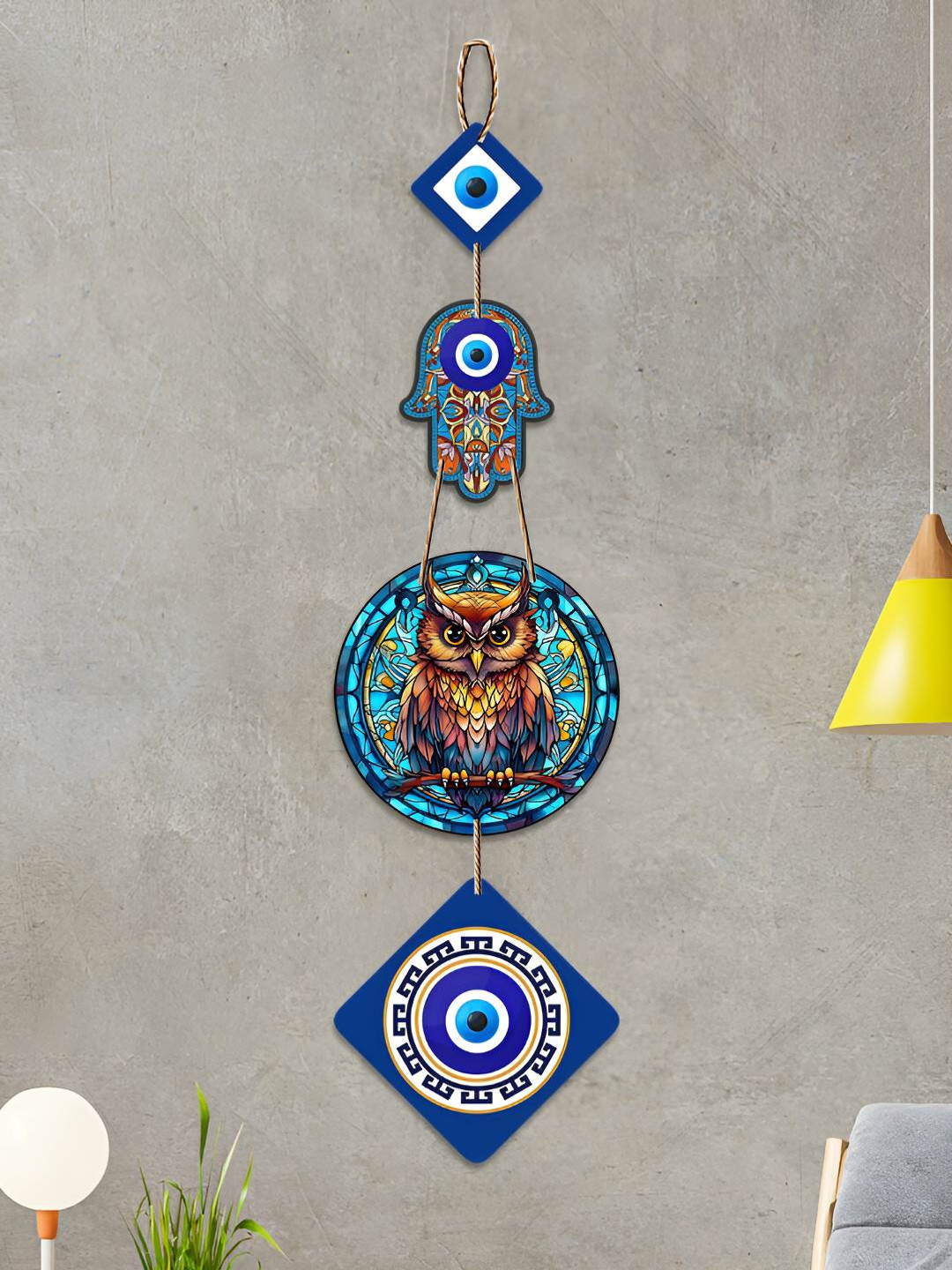 Buy ArtVibes Blue & Green Owl Shaped Wall Hanging - Wall Decor for ...