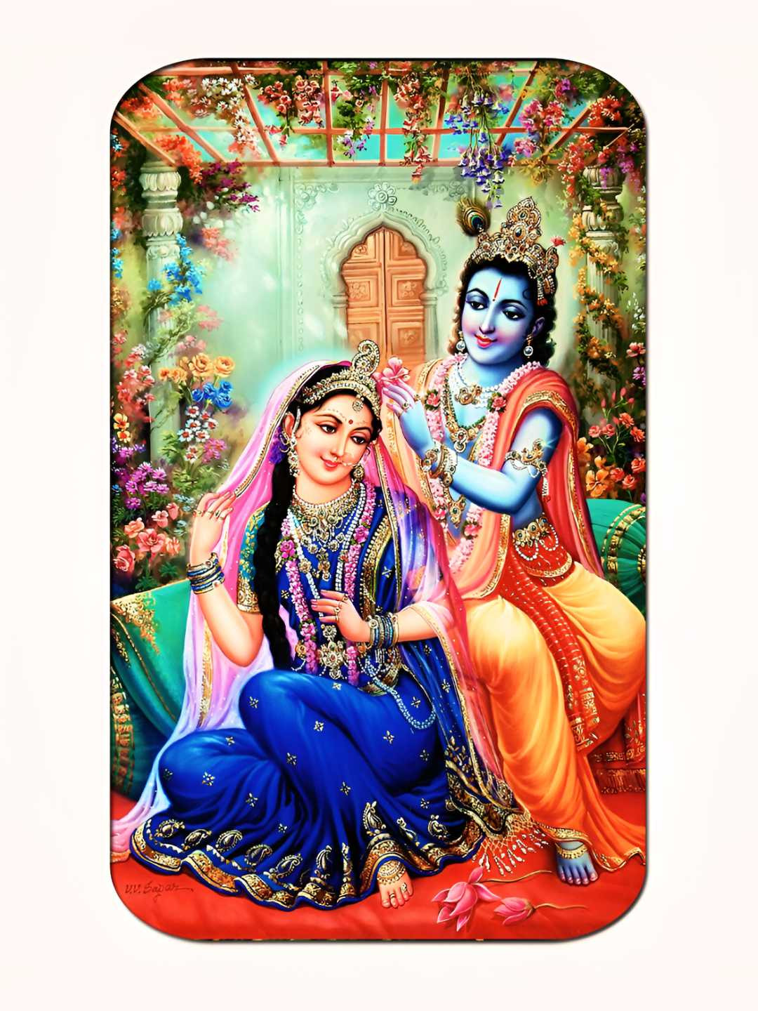 Buy Casperme Green & Blue Radha Krishna Big Frame Wooded Painting Wall ...
