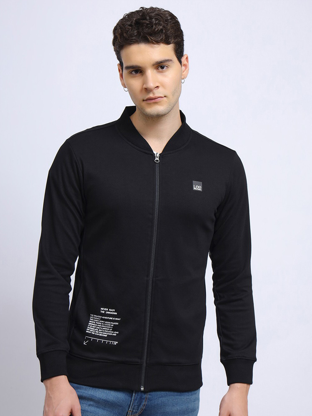 Buy Lee Typography Printed Stand Collar Front Open Sweatshirt ...