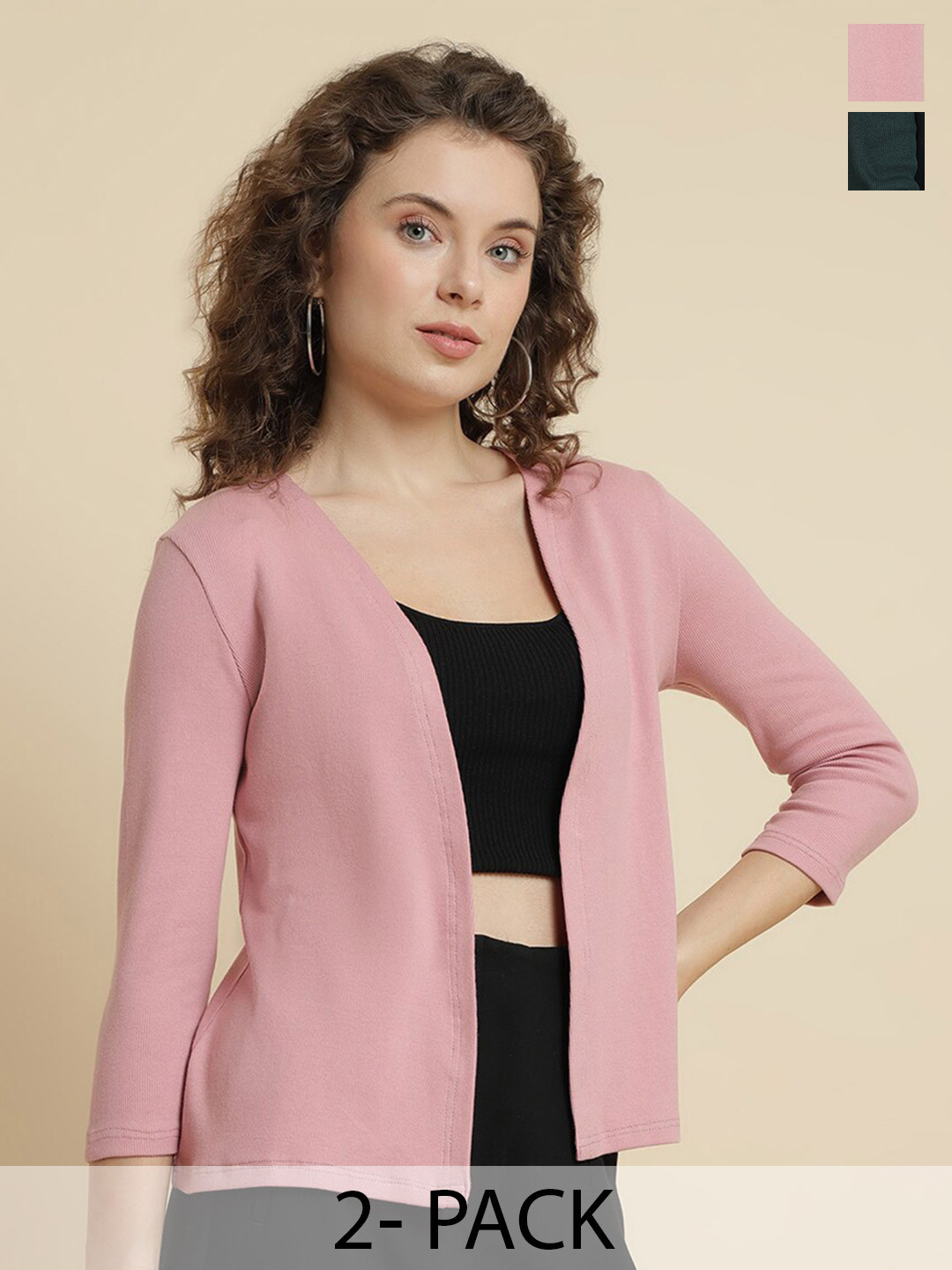 Buy UnaOne Pack Of 2 Cotton Open Front Shrugs - Shrug for Women ...