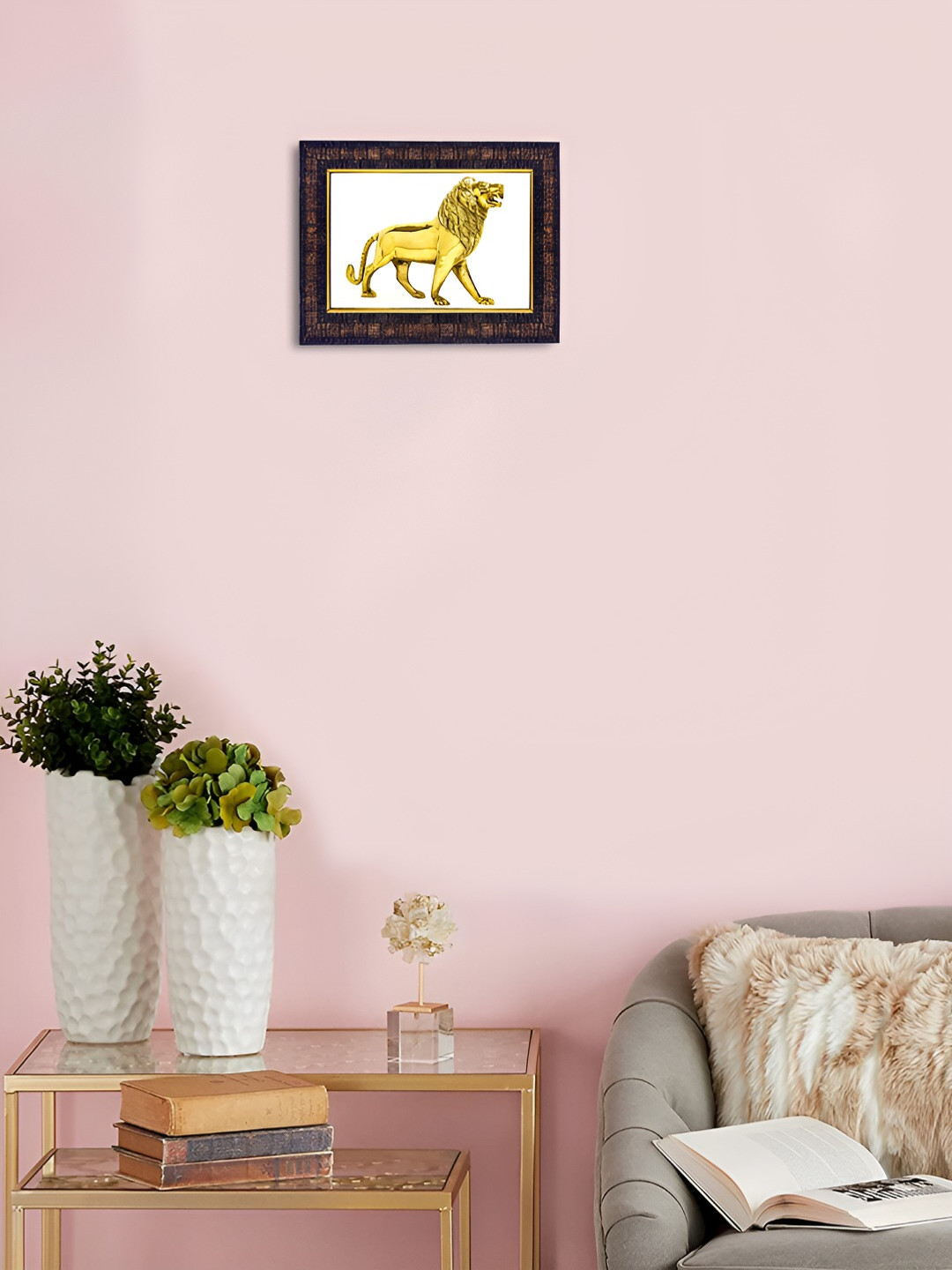 Buy Hawai Black Gold Toned Roaring Lion Rectangular Wooden Wall Photo ...