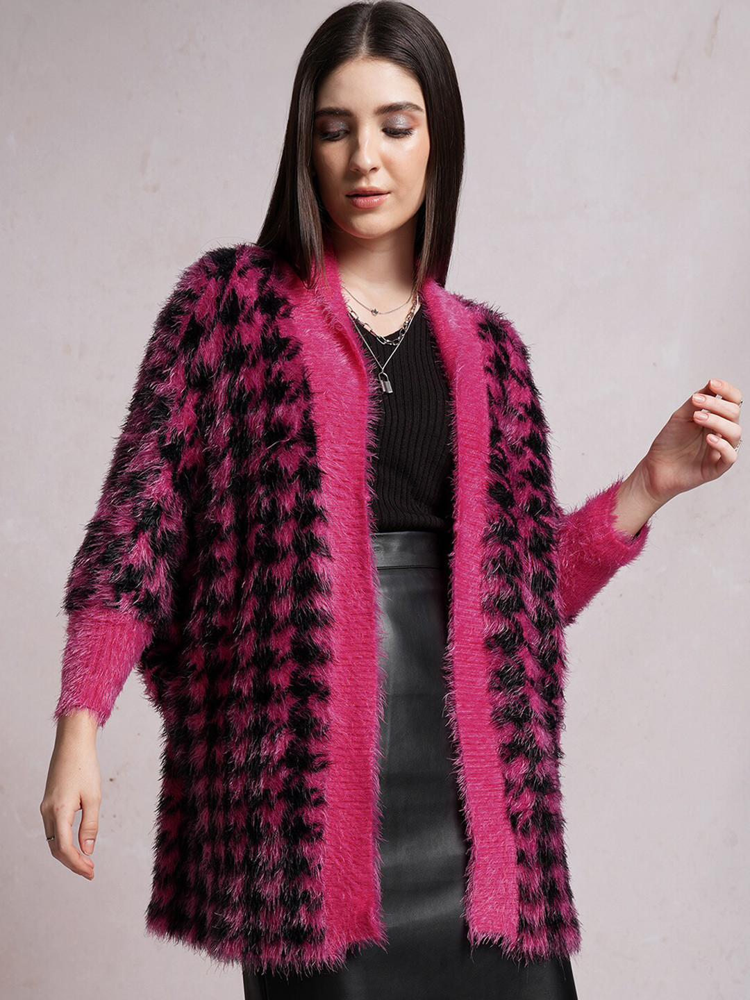 Buy Tokyo Talkies Black Abstract Self Design Longline Front Open ...