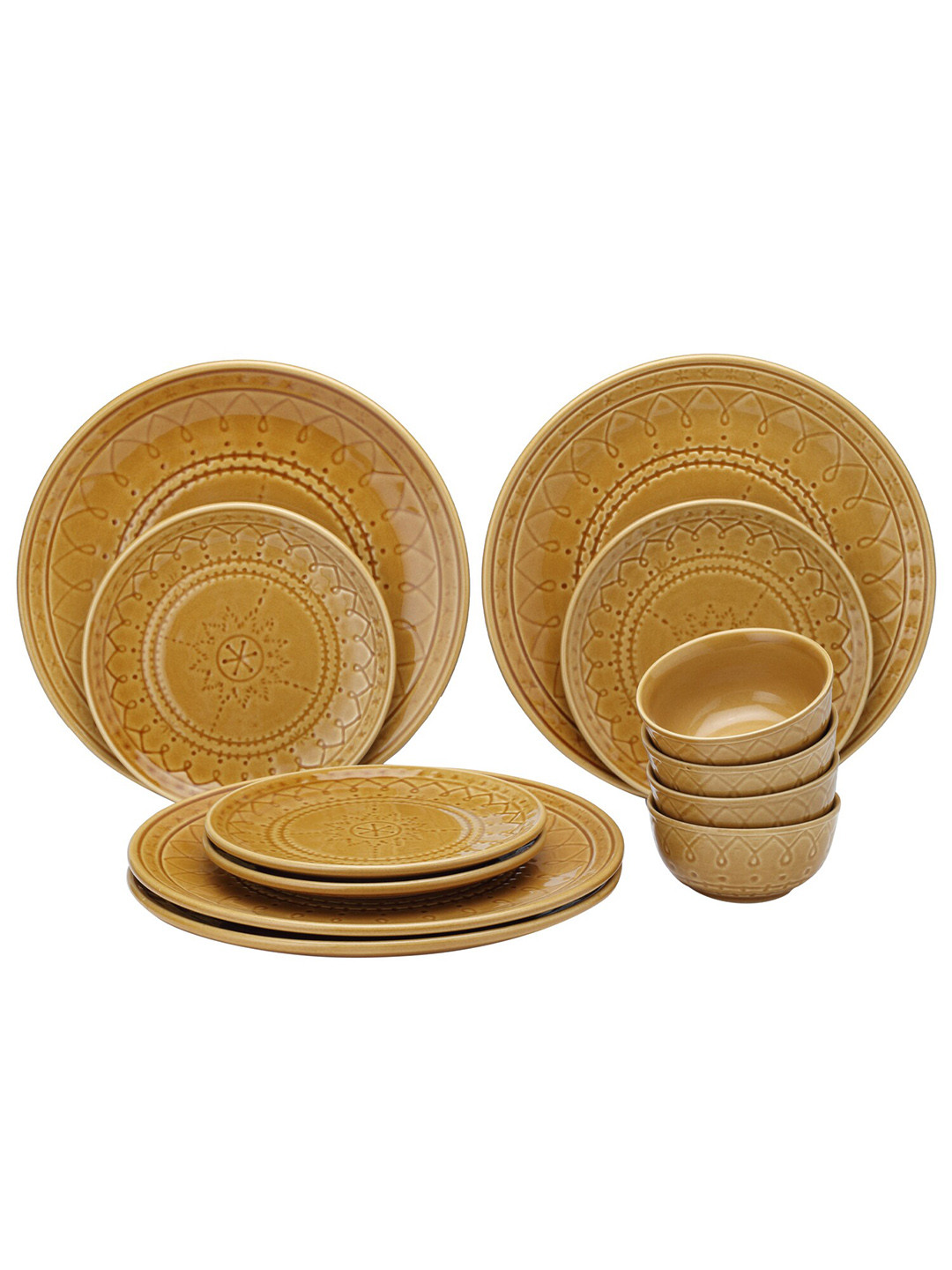 Buy BODHI HOUSE 12 Pieces Brown Ceramic Glossy Dinner Set - Dinner Set ...