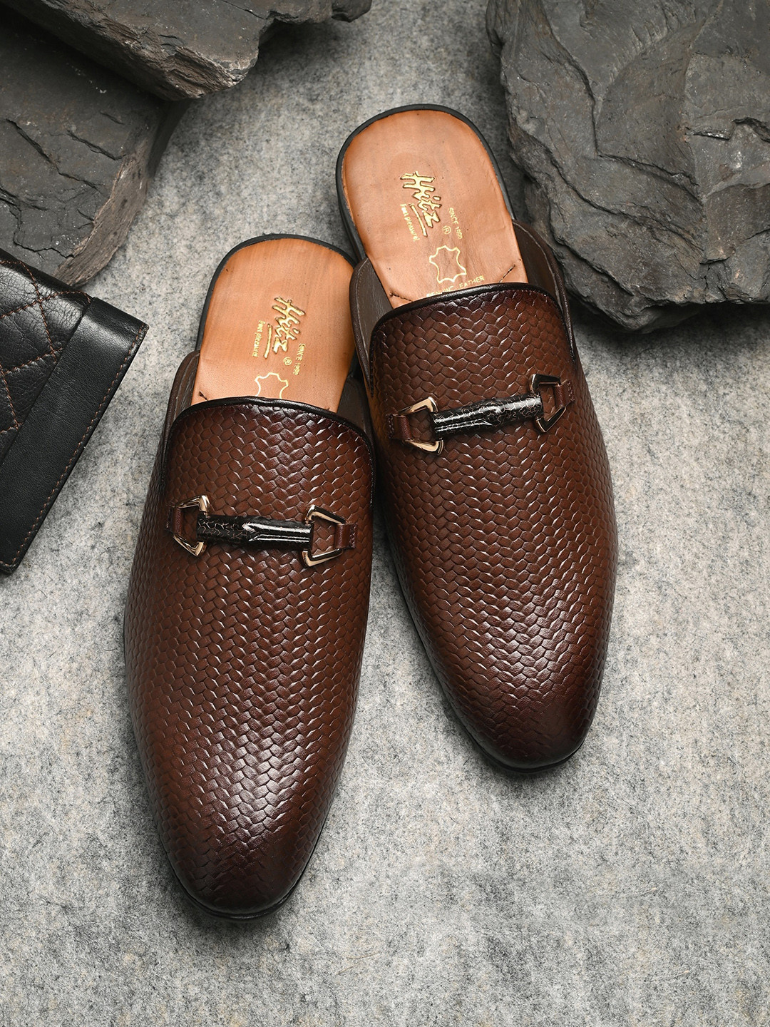 Buy Hitz Men Textured Buckle Detail Leather Mules - Casual Shoes for ...