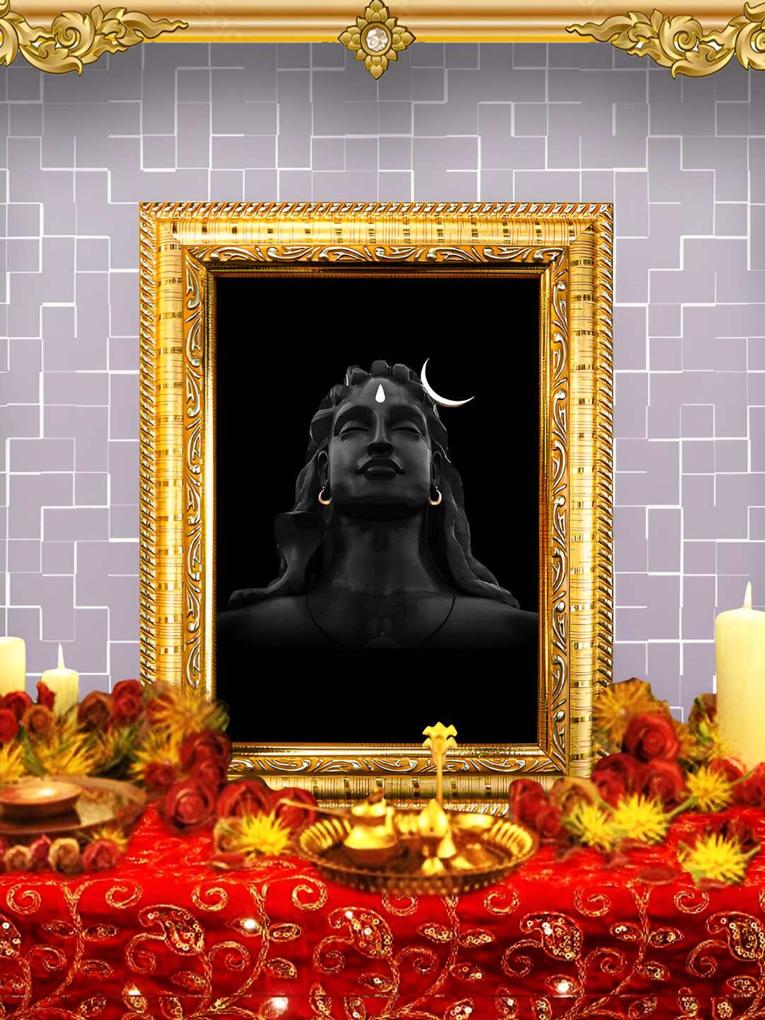 Buy Hawai Gold Toned & Black Adi Shankar Mahadev Wooden Rectangle Wall ...