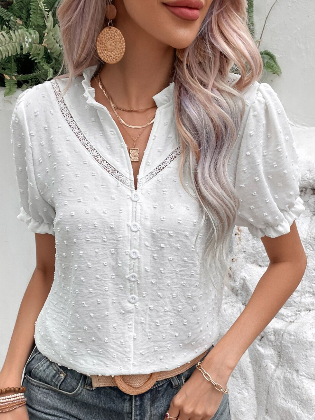 Buy StyleCast White Self Design Shirt Style Top - Tops for Women ...
